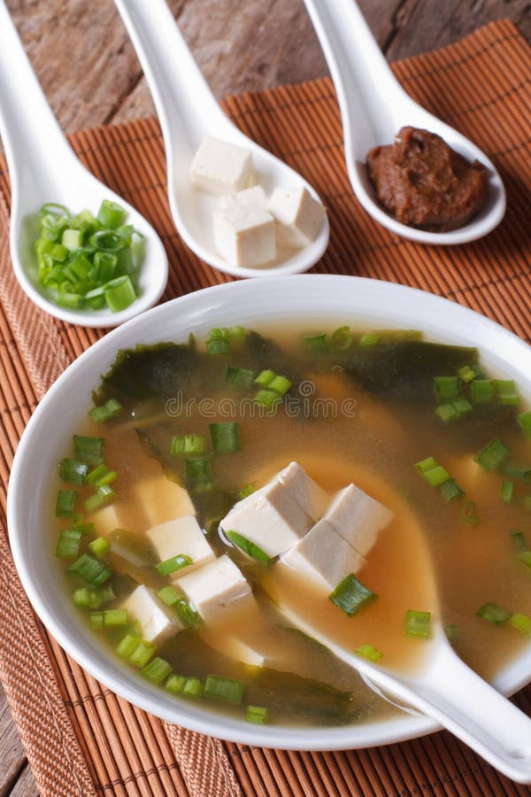 Japanese Miso Soup in Bowl with a Spoon Horizontal Stock Photo - Image ...