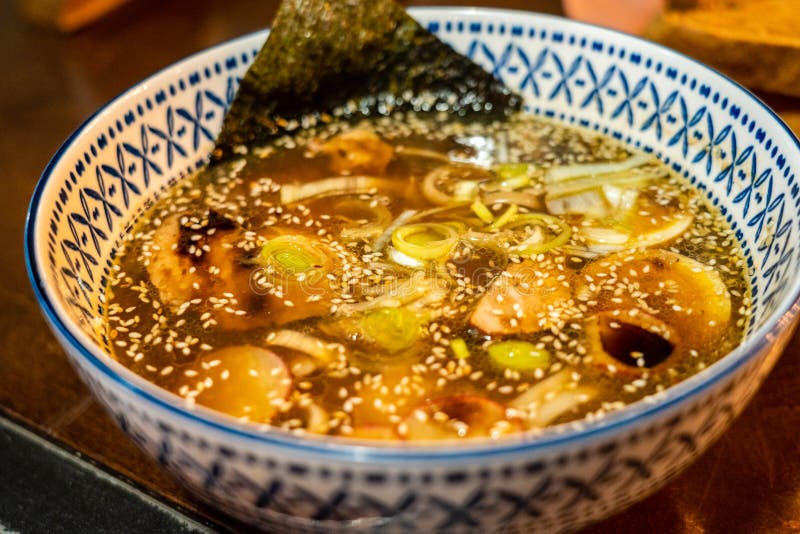 Japanese Miso Soup with Vegetables in Bowl on the Table Stock Photo ...