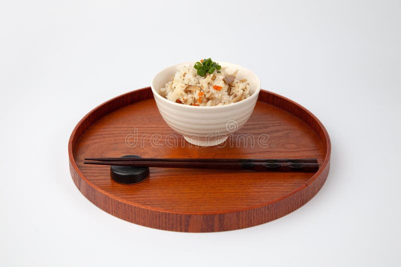 Japanese Mixed Rice with Chicken Isolated on White Background Stock ...