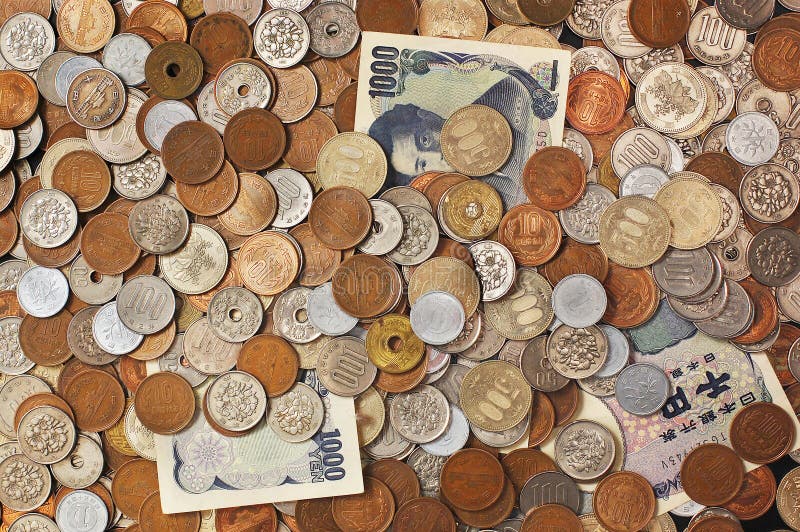 Japanese money coins stock image. Image of currency, stack - 23195937