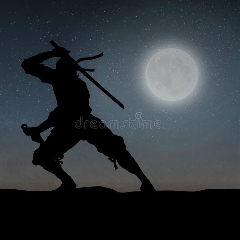A Japanese Ninja Under the Moonlight Stock Vector - Illustration of ...