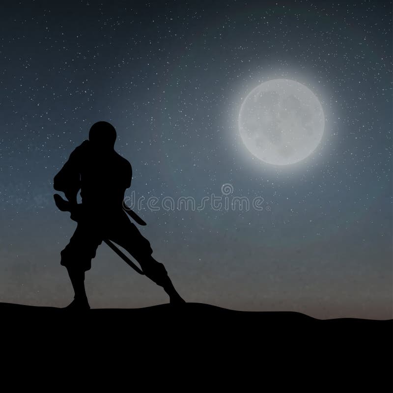 A Japanese Ninja Under the Moonlight Stock Vector - Illustration of ...
