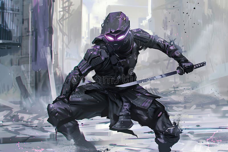 Japanese Ninja Warrior Dressed in Samurai Clothes Holding Sharp Sword ...