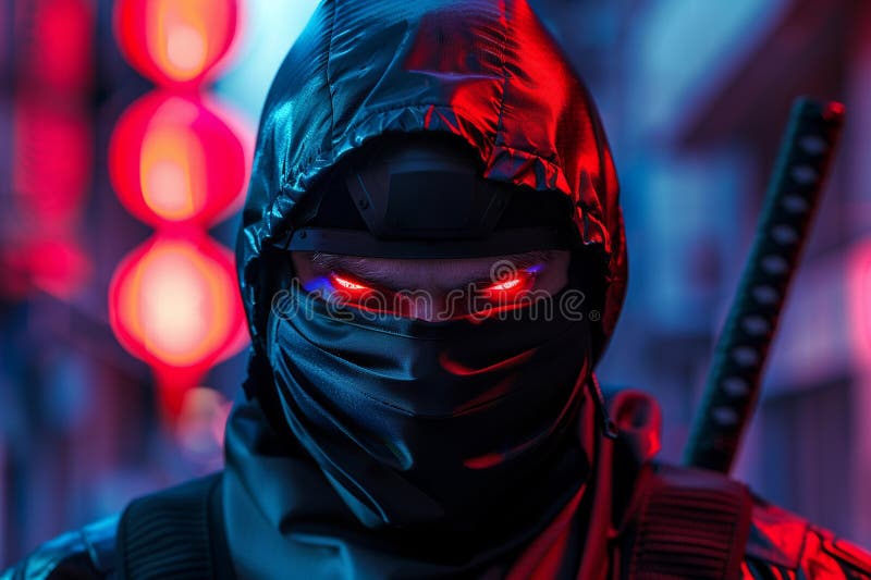 Japanese Ninja Warrior Dressed in Samurai Clothes Holding Sharp Sword ...