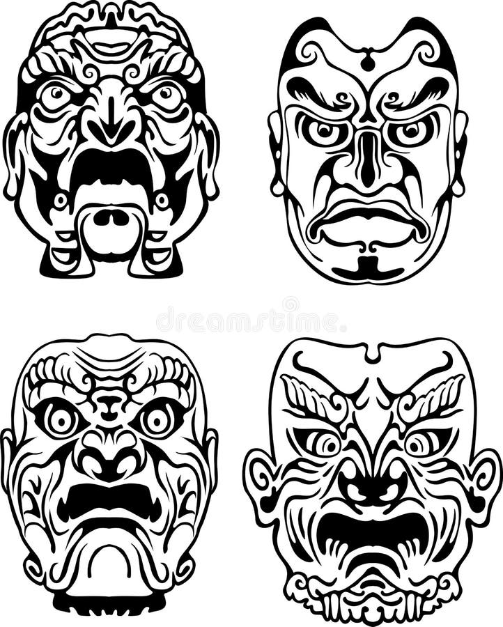 Japanese Noh Theatrical Masks Stock Vector - Illustration of ...