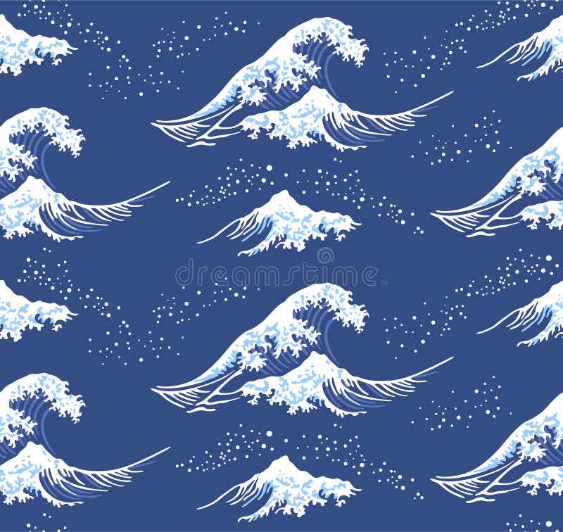 Japanese Ocean Wave Seamless Pattern Stock Vector - Illustration of ...
