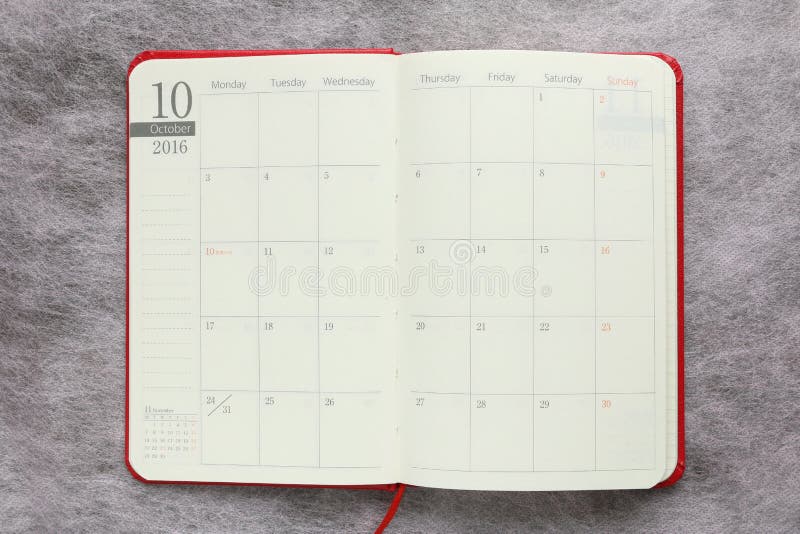 Japanese October Calendar in 2016 Diary Stock Image - Image of document ...