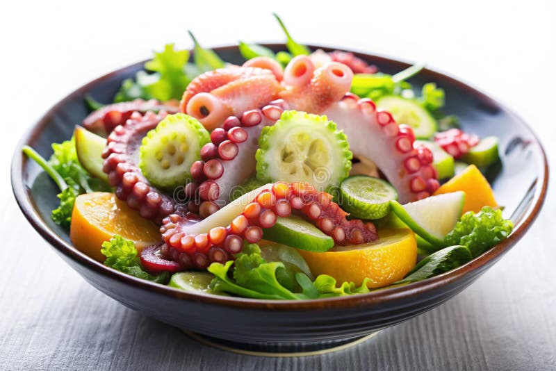 Japanese Octopus and Ginger Salad Stock Illustration - Illustration of ...