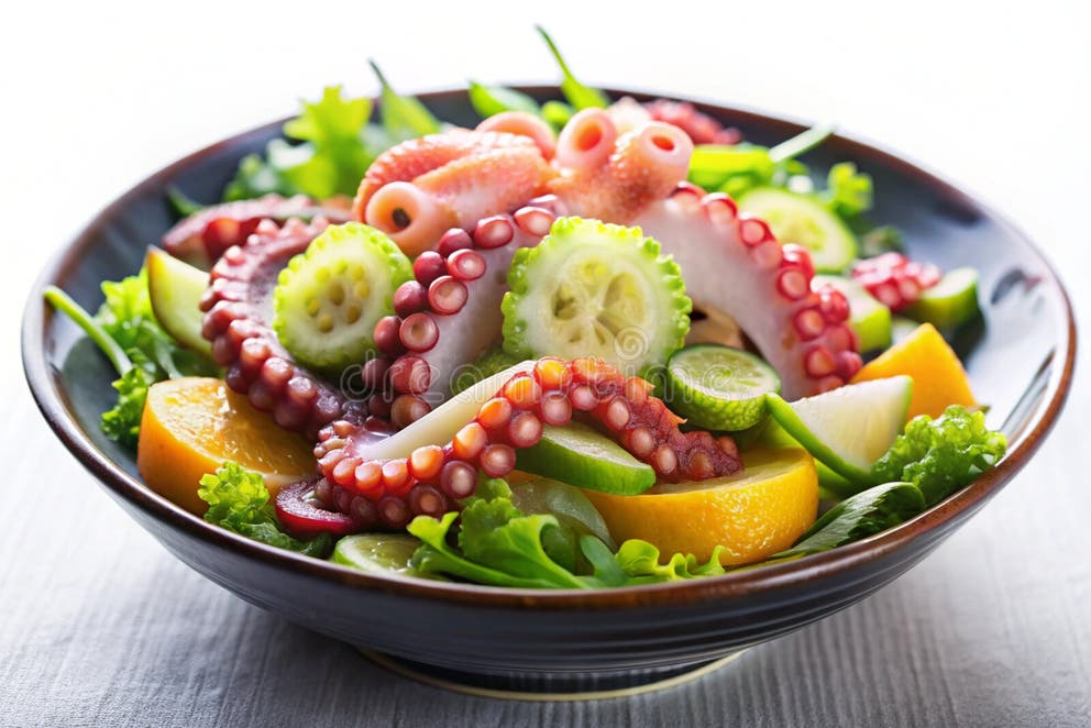 Japanese Octopus and Ginger Salad Stock Illustration - Illustration of ...