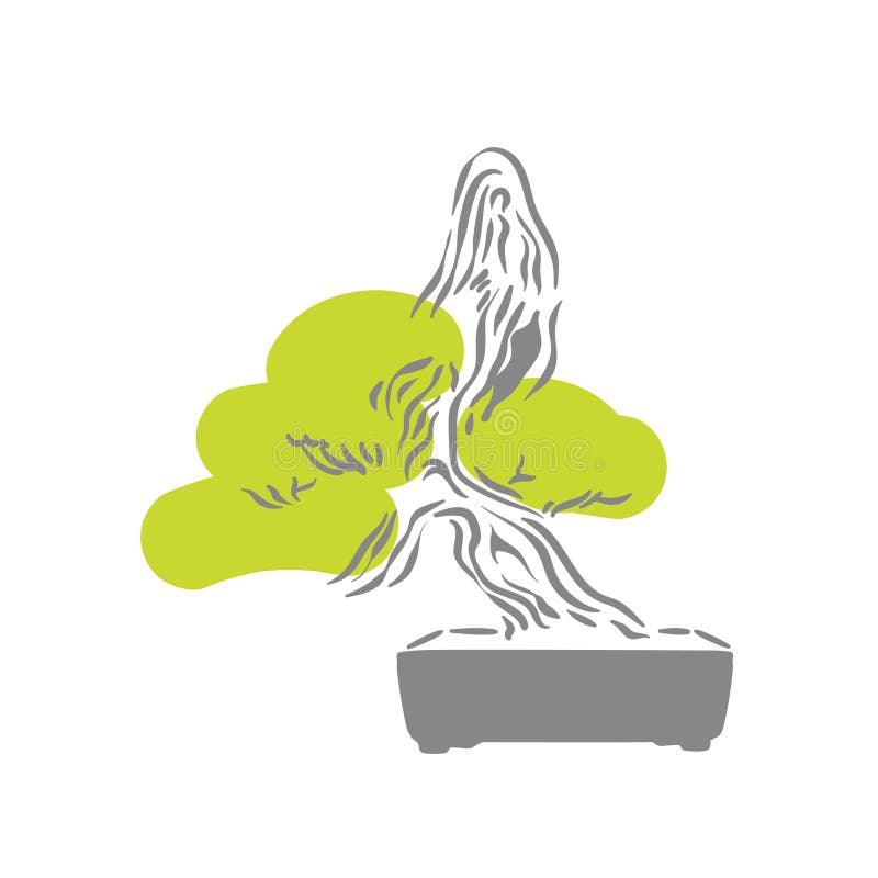 Japanese Old Bonsai Tree in Pot Logo Stock Vector - Illustration of ...