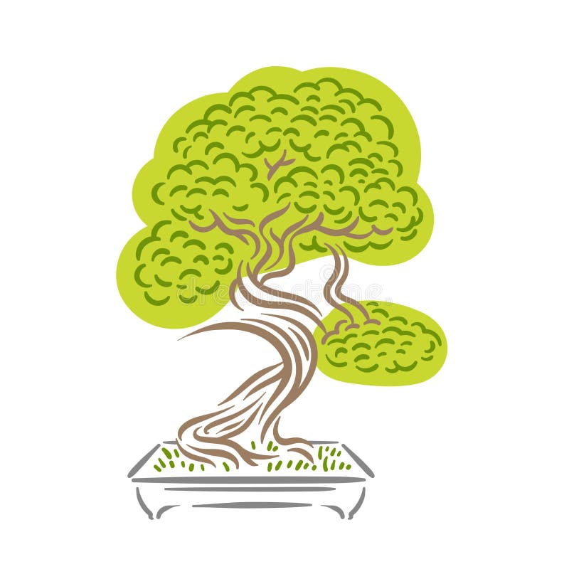 Japanese Old Bonsai Tree in Pot Logo Stock Vector - Illustration of ...
