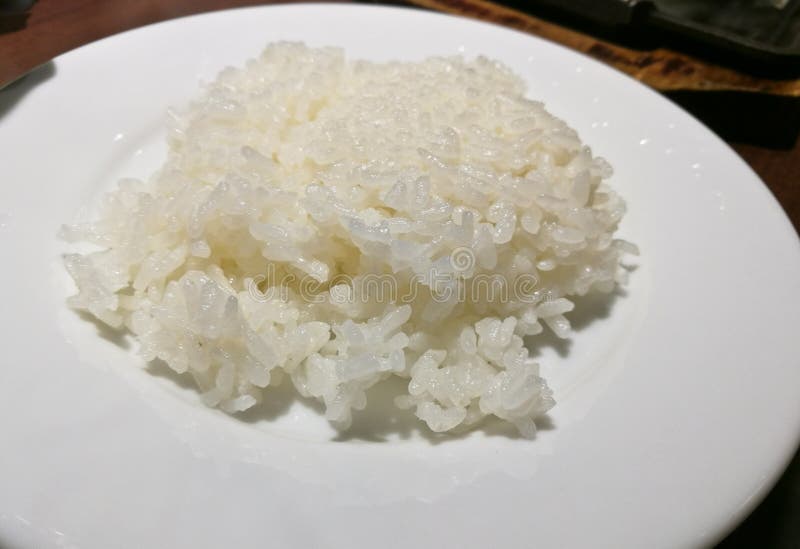 Japanese Organic Medium Grain Steam Rice on White Plate Stock Image ...