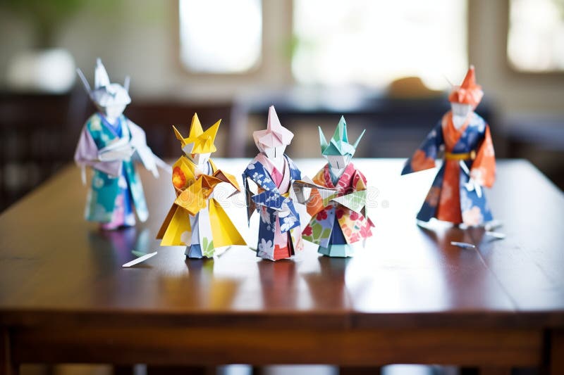 Japanese Origami Figures Arranged on a Table Stock Photo - Image of ...