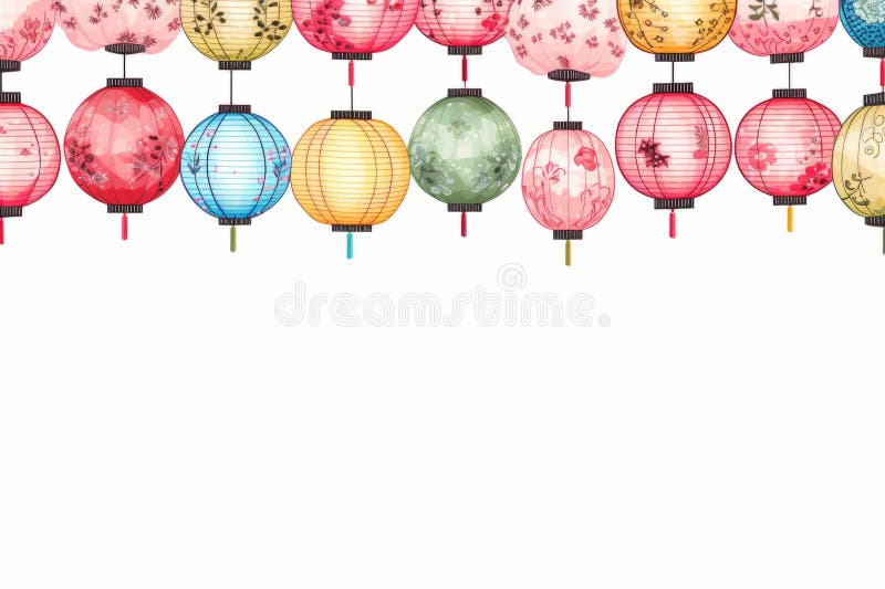 Japanese Paper Lanterns Border Sketch Stock Illustration - Illustration ...