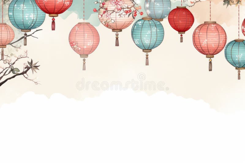 Japanese Paper Lanterns Border Sketch Stock Illustration - Illustration ...