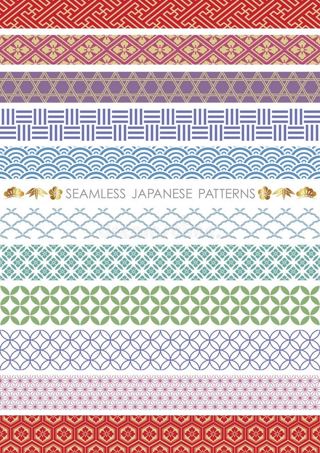 Set of Japanese Vintage Seamless Borders, Vector Illustration. Stock ...
