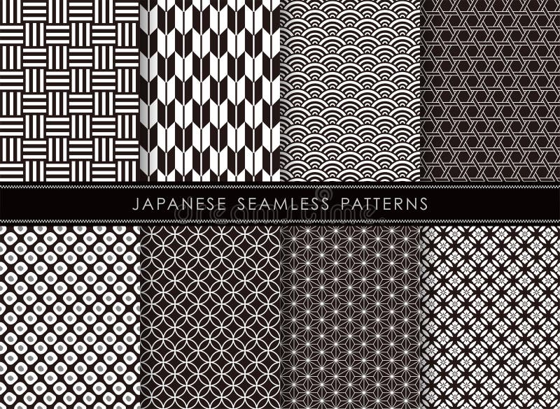Set of Japanese Monochrome Vintage Seamless Patterns. Vector ...