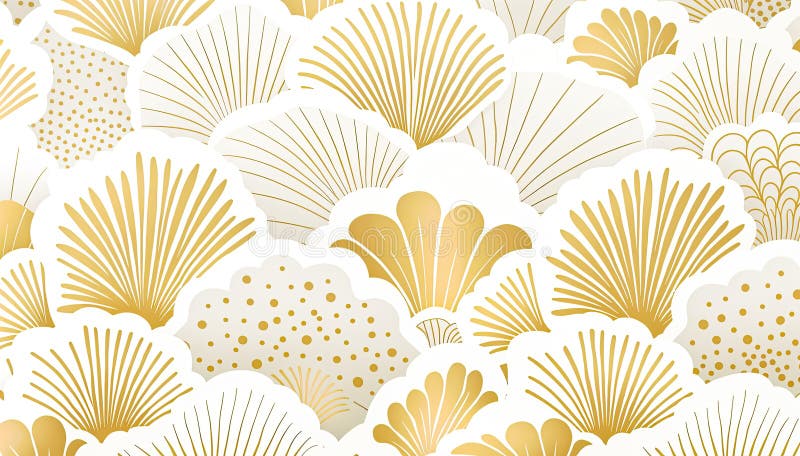 Japanese Pattern of Gold Shells on White Background Stock Illustration ...