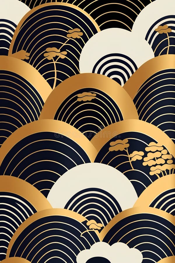 Japanese Pattern. Seamless Vector Background. Gold and Black Elements ...