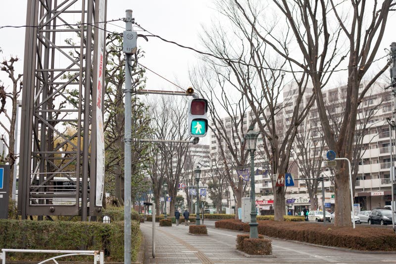 Japanese Pedestrian Control Signal As a Car Passing by Stock Image ...