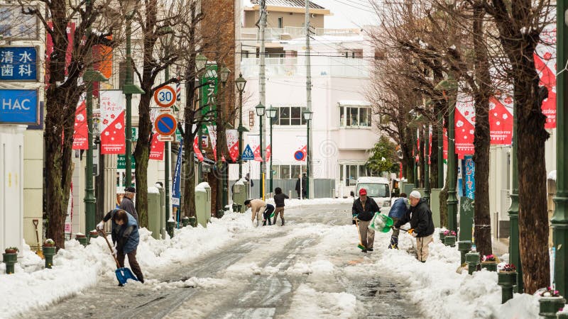 Japanese People Removing Snow with a Shovel Editorial Image - Image of ...