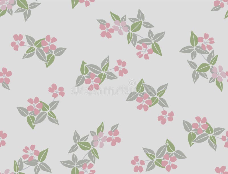 Japanese Pink Flower Leaf Vector Seamless Pattern Stock Illustration ...