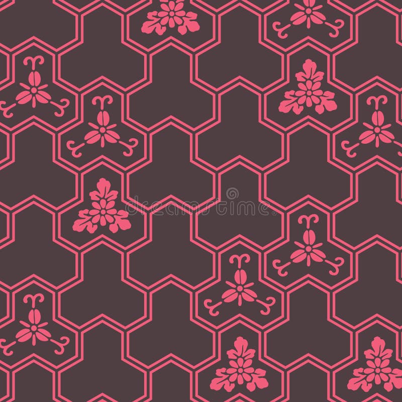 Sakura Flowers in Blue and Pink Japanese Geometric Pattern with Stripes ...