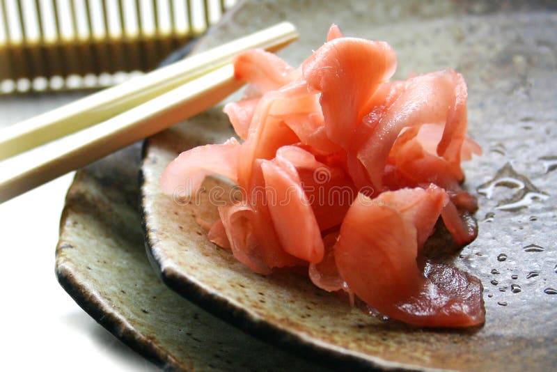 The Japanese Plate with Red Ginger and Chopsticks Stock Photo - Image ...