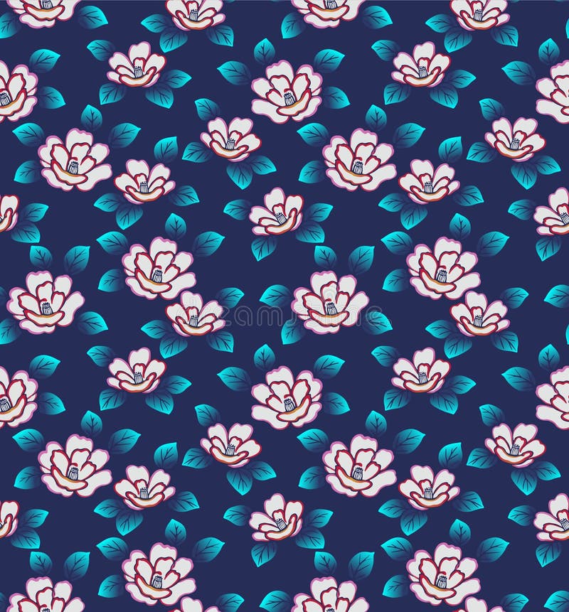 Japanese Pretty Flower Leaf Vector Seamless Pattern Stock Vector ...