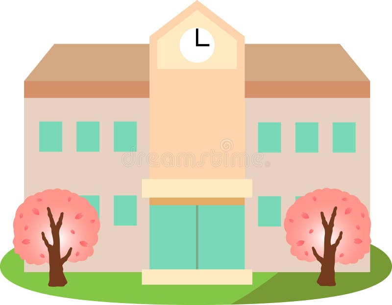 Japanese Public School Building with Spring Cherry Tree Stock Vector ...