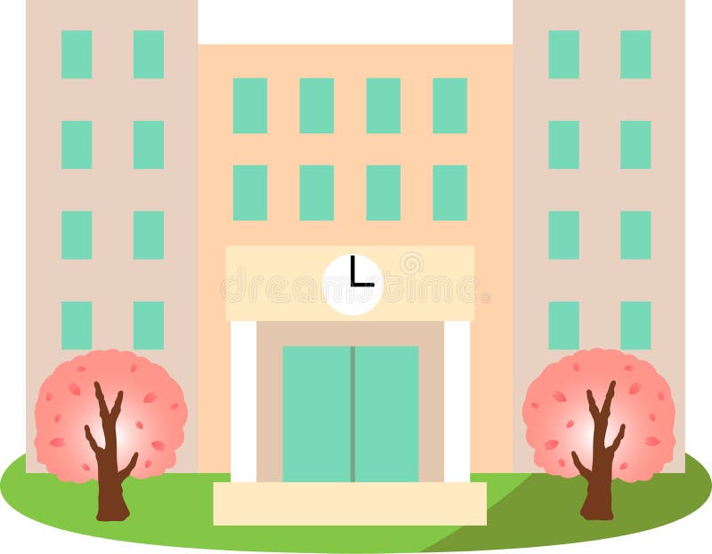Japanese Public School Building with Spring Cherry Tree Stock Vector ...