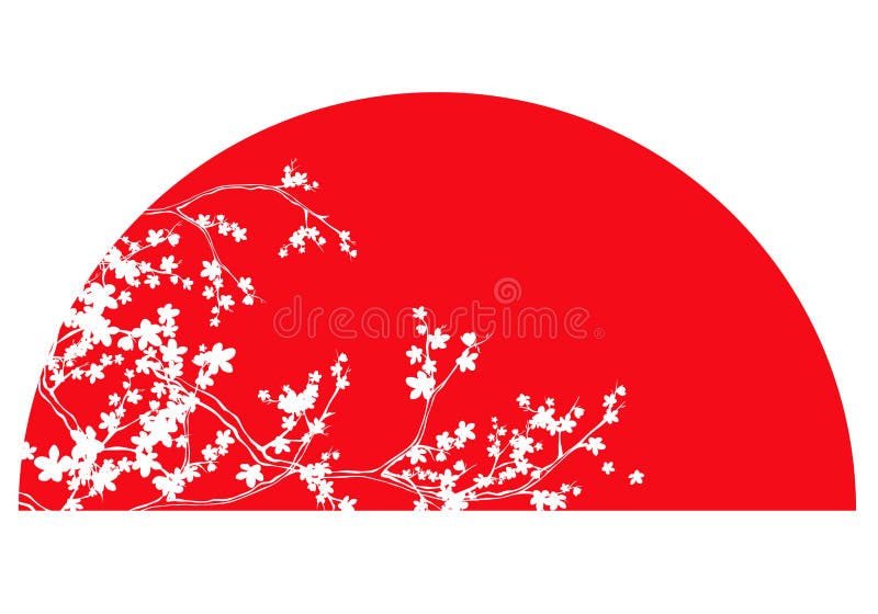 Japanese Red Sun and White Sakura Branches Vector Design Stock Vector ...