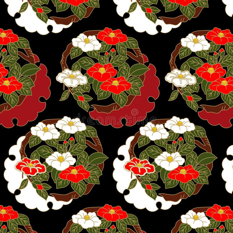 Japanese Red and White Camellia Flowers Pattern Stock Vector ...