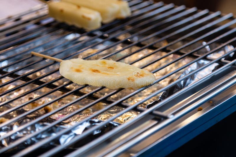 Japanese Rice Ball on Stick Dessert Stock Image - Image of fire, stick ...