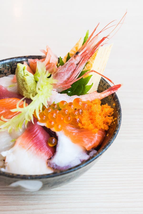 Japanese Rice Bowl with Sashimi Seafood on Top Stock Photo - Image of ...