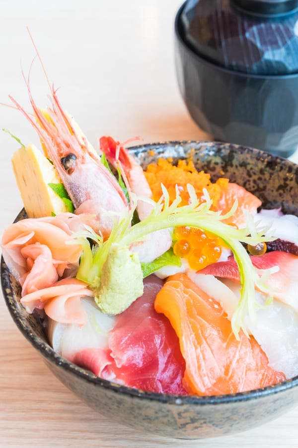 Japanese Rice Bowl with Sashimi Seafood on Top Stock Image - Image of ...