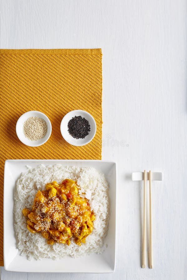 Japanese Rice with Chicken and Sesame Seeds Stock Image - Image of ...