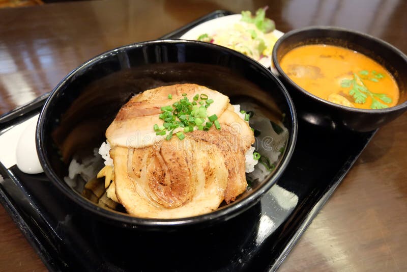 Japanese roasted pork rice stock image. Image of dinner - 66812509