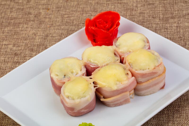 Japanese roll with bacon stock image. Image of philadelphia - 120174899