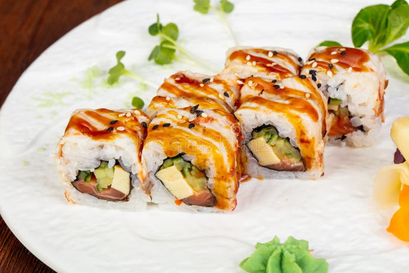 Japanese roll with eel stock image. Image of sesame - 124215887