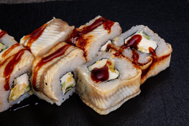 Japanese roll with eel stock photo. Image of meal, fresh - 127831764