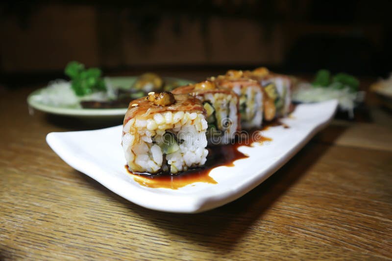 Beef Maki or Rice Topped with Beef Stock Photo - Image of medium ...
