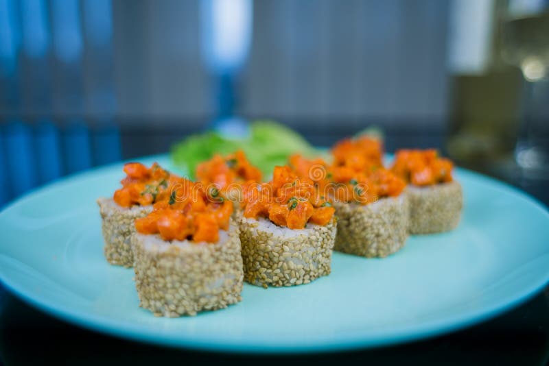 Japanese Roll with Sesame Seeds and Rice Stock Image - Image of dish ...