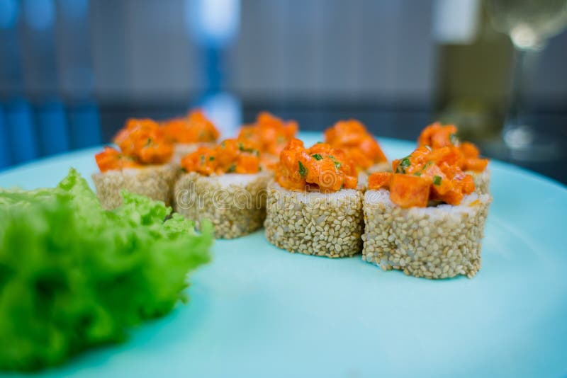 Japanese Roll with Sesame Seeds and Rice Stock Photo - Image of dish ...