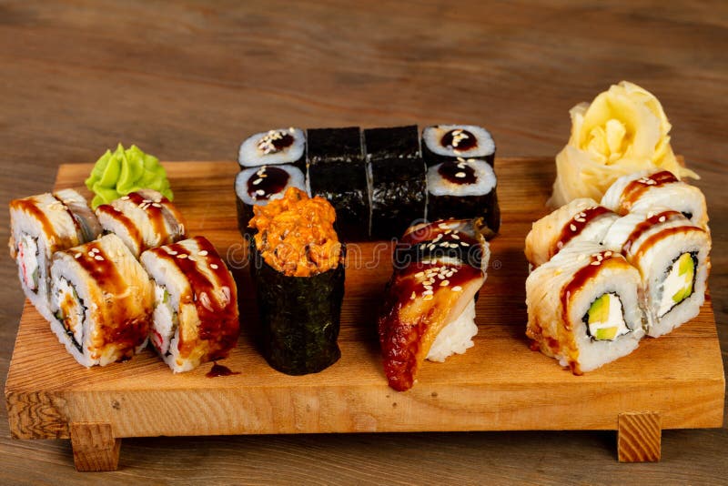 Japanese rolls set stock image. Image of seafood, maki - 125137485