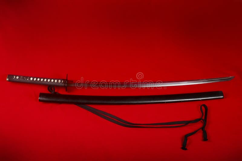 Japanese Sabre On Red Background Stock Image - Image of blade, japanese ...