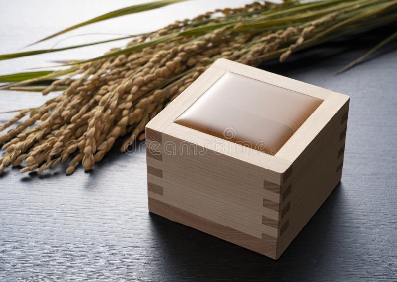 A Japanese Sake Box with a Black Background Stock Photo - Image of ...