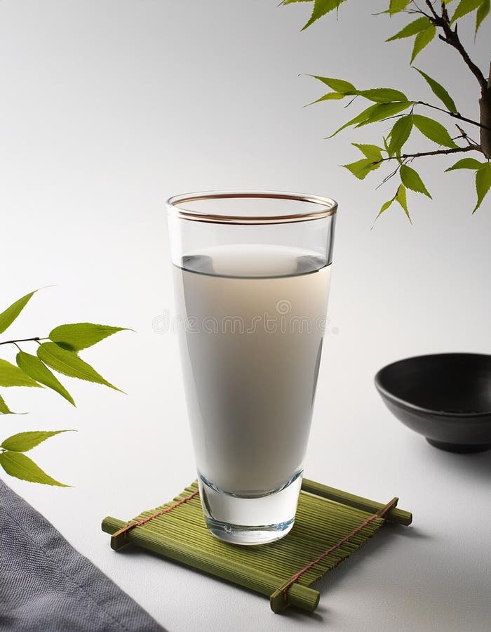 Japanese Sake Served in Transparent Glass on Light Background Stock ...