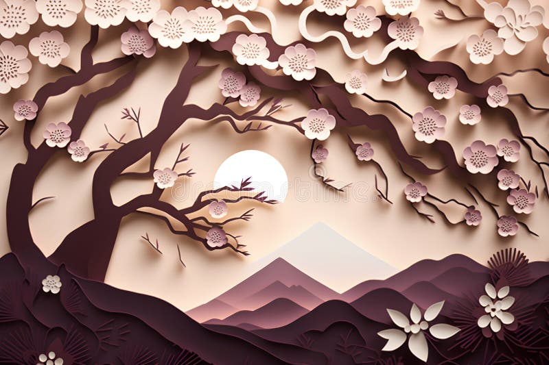 Japanese Sakura Blossom Cards Made in Paper Style Stock Illustration ...