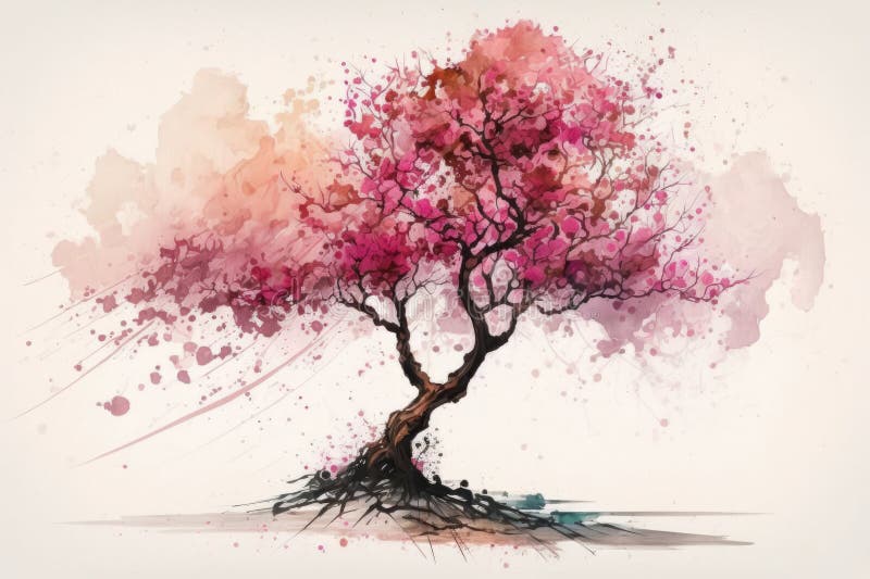 Japanese Sakura Tree, Watercolor Illustration Made with Generative AI ...